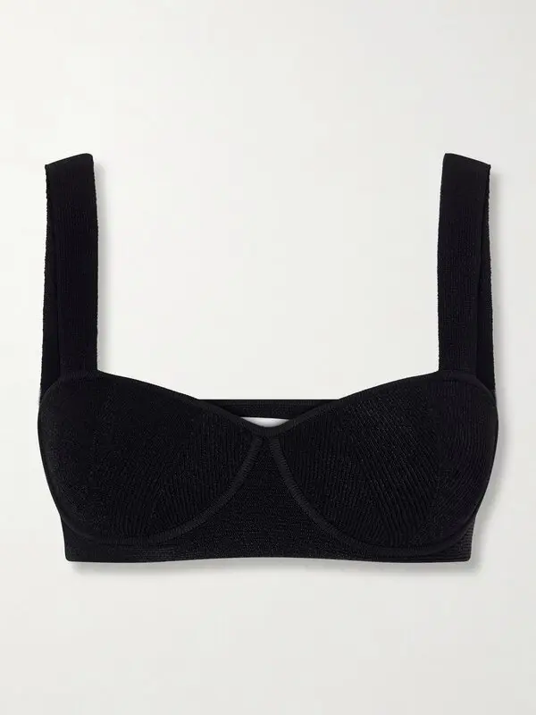 Galvan Nyx Ribbed Cropped Top - Black