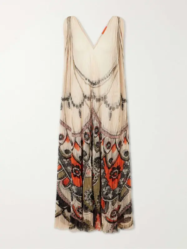 La DoubleJ Twirling Pleated Printed Tulle Midi Dress - Multi