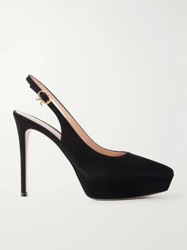 GIANVITO ROSSI Dasha Sling 85 Suede Platform Slingback Pumps - Black