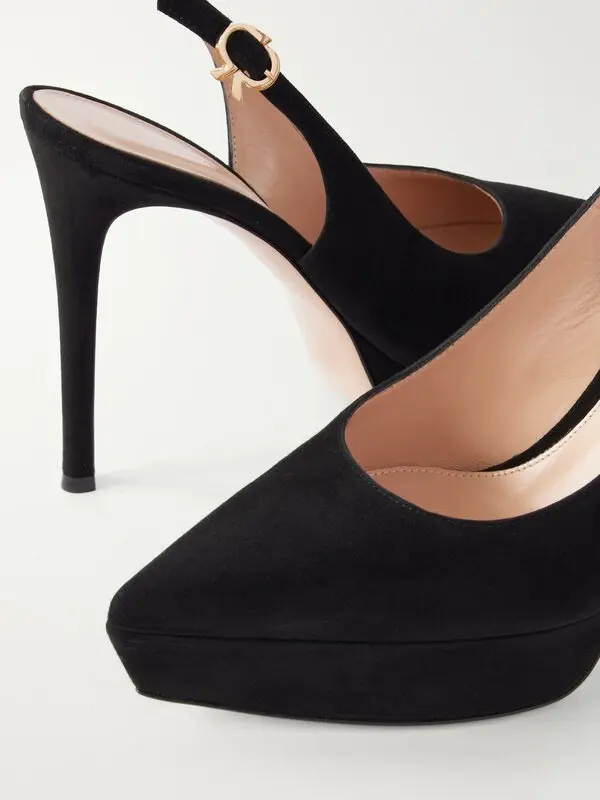 GIANVITO ROSSI Dasha Sling 85 Suede Platform Slingback Pumps - Black