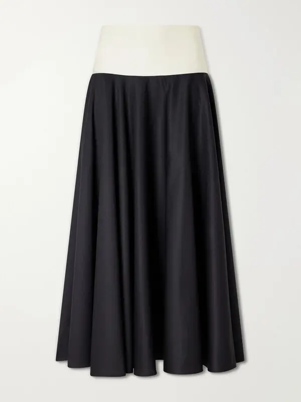 ABADIA Pleated Cotton-poplin Midi Skirt