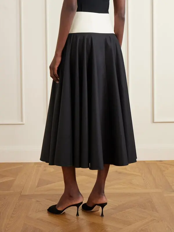 ABADIA Pleated Cotton-poplin Midi Skirt