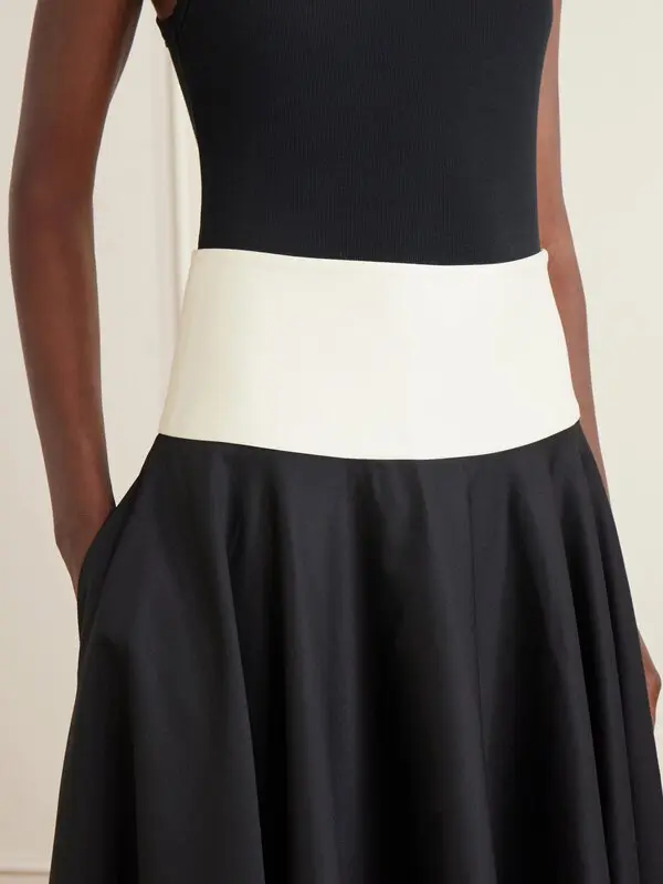 ABADIA Pleated Cotton-poplin Midi Skirt