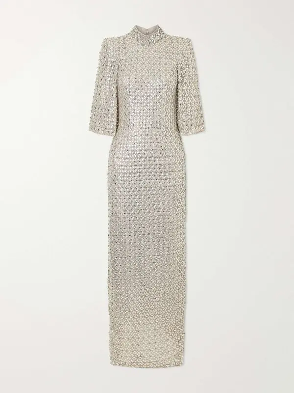 Jenny Packham Sedona Crystal-embellished Sequined Tulle Gown - Silver