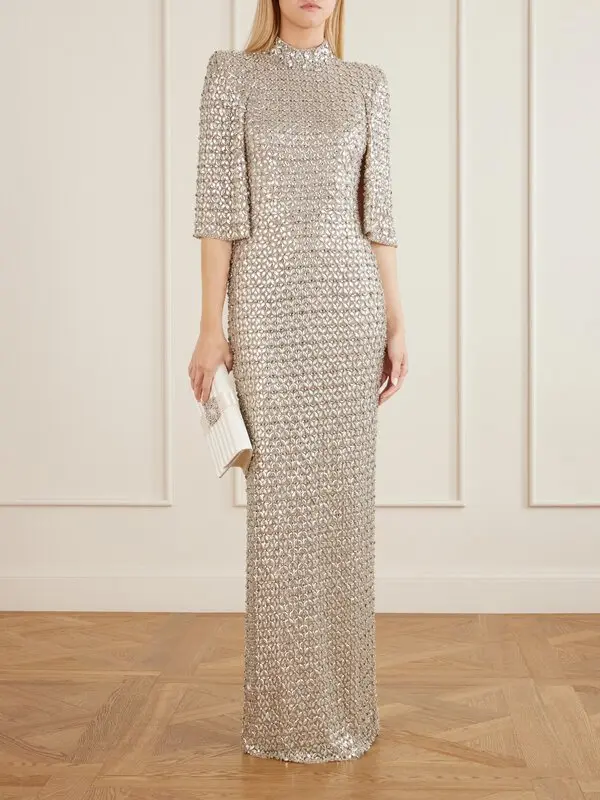 Jenny Packham Sedona Crystal-embellished Sequined Tulle Gown