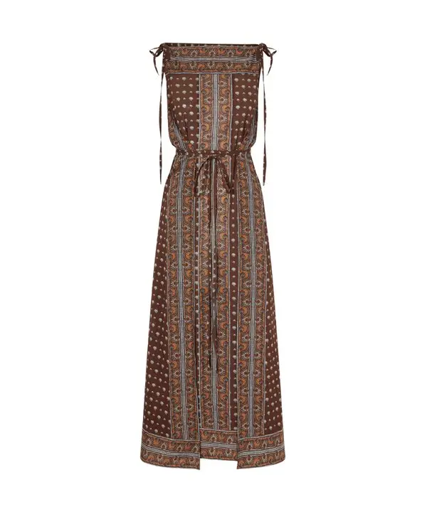 DÔEN Amarante Printed Organic Cotton-voile Belted Midi Dress - Brown
