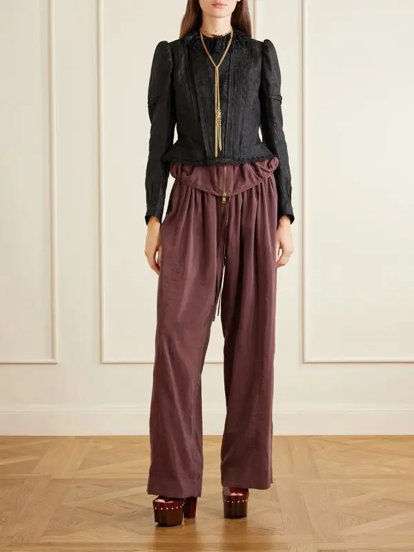 Chloé Ruffled Lace-trimmed Floral-jacquard Jacket