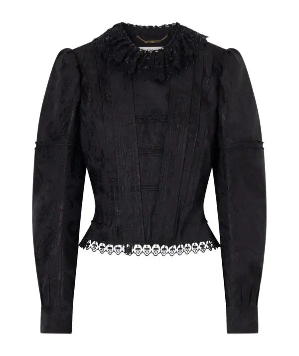 Chloé Ruffled Lace-trimmed Floral-jacquard Jacket