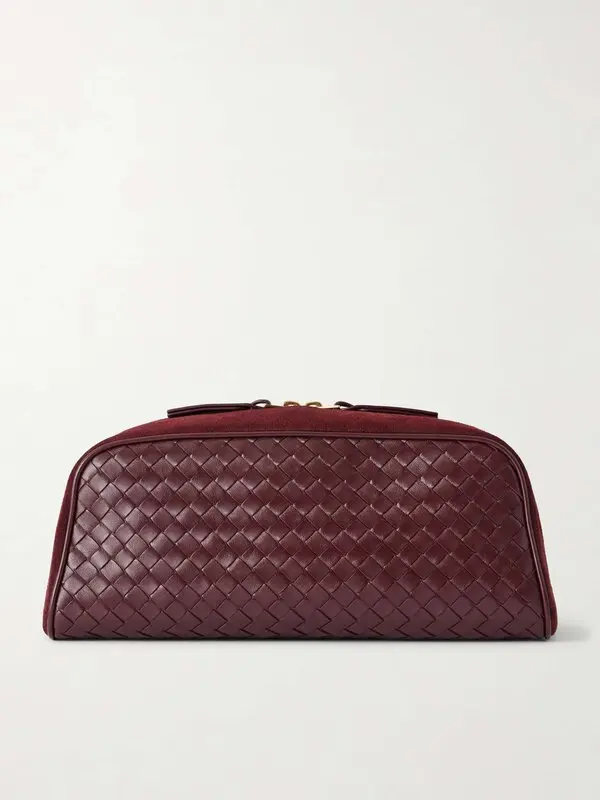 Bottega Veneta Nodo Small Intrecciato Suede-trimmed Leather Pouch - Brown