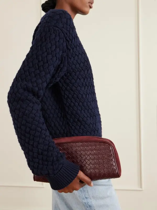 Bottega Veneta Small Intrecciato Leather And Suede Pouch