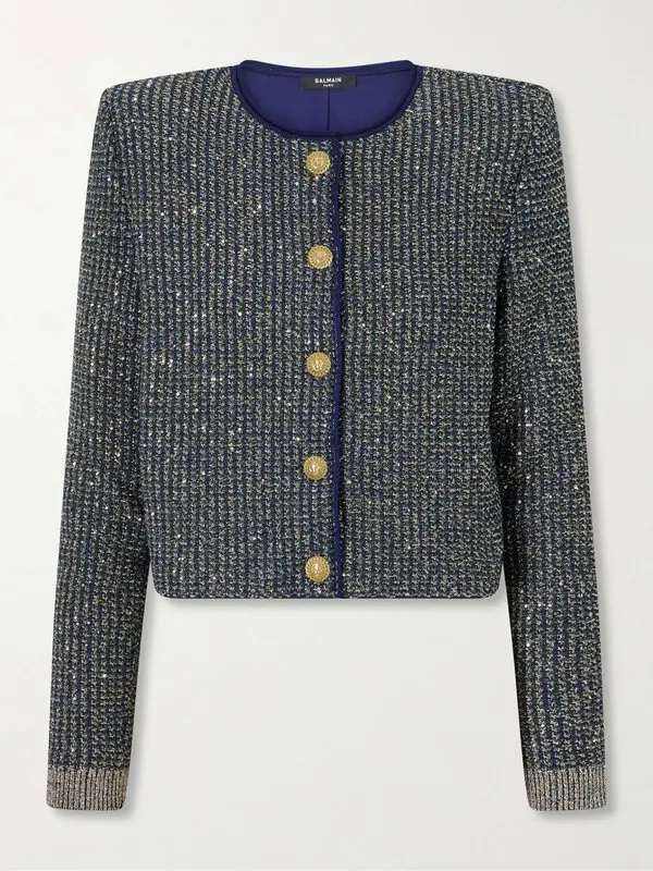 Balmain Metallic-trimmed Tweed Cardigan - Multi