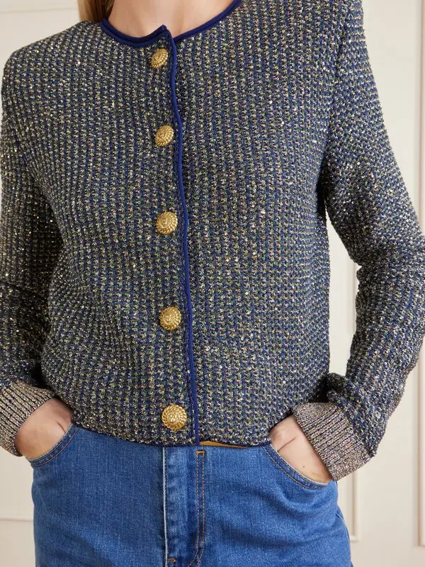 Balmain Metallic-trimmed Tweed Cardigan