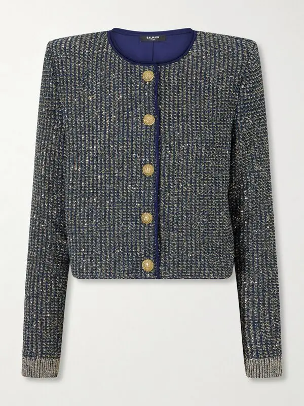 Balmain Metallic-trimmed Tweed Cardigan - Multi