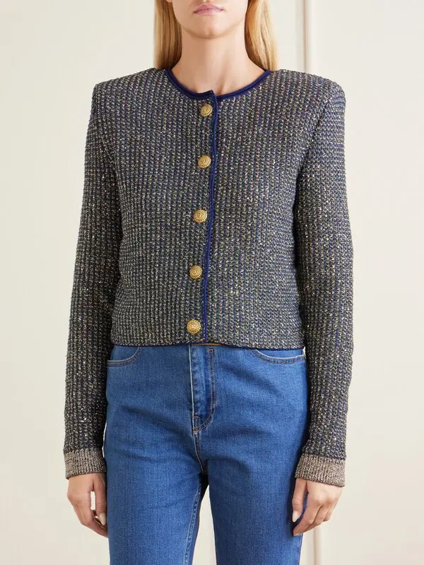 Balmain Metallic-trimmed Tweed Cardigan