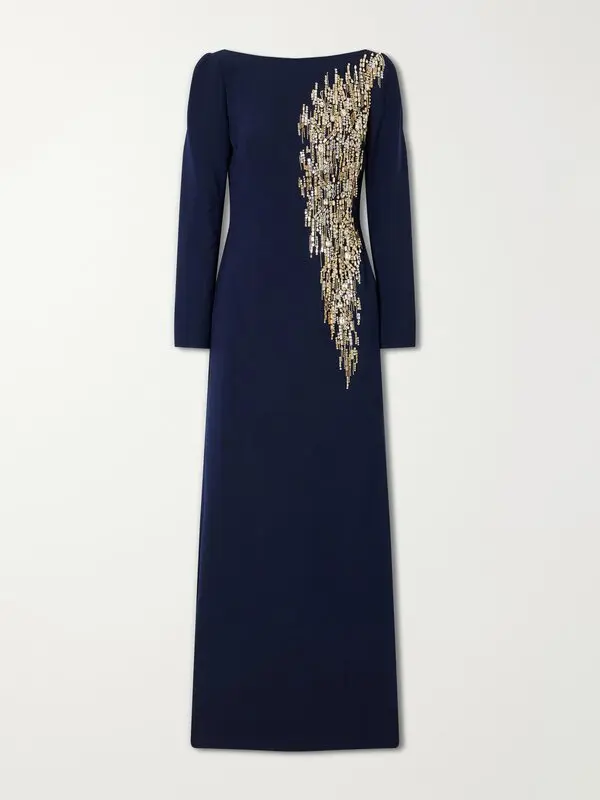 Jenny Packham Avana Embellished Crepe Gown - Blue