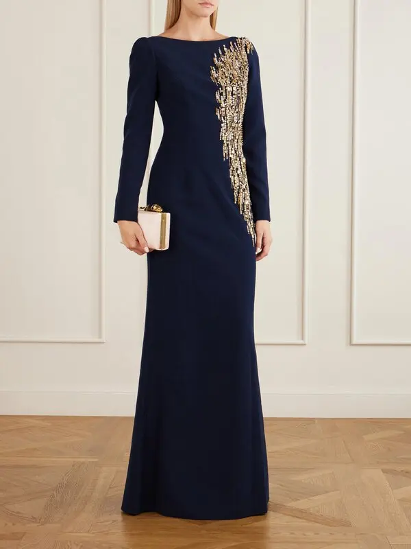Jenny Packham Avana Embellished Crepe Gown - Blue