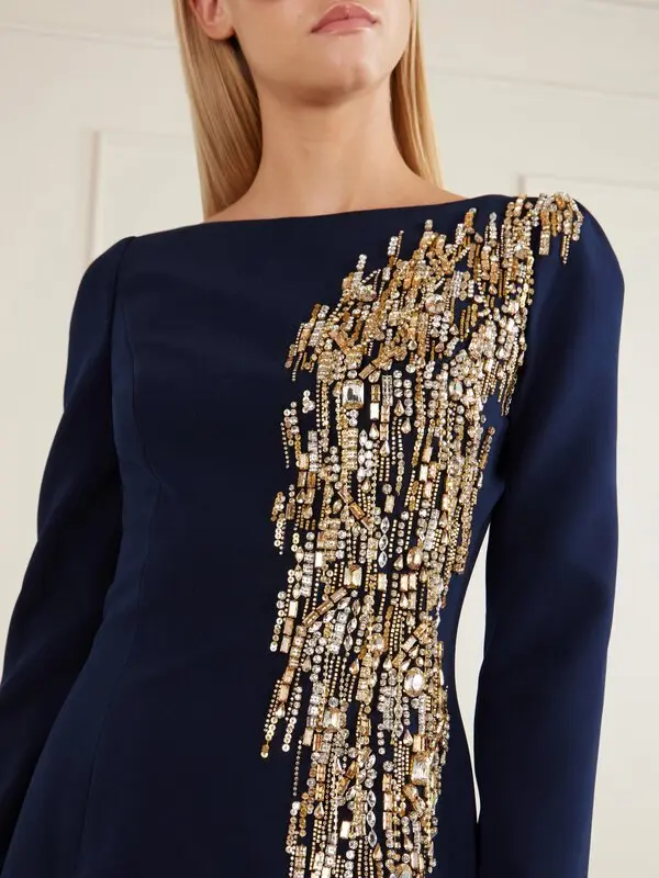Jenny Packham Avana Embellished Crepe Gown - Blue