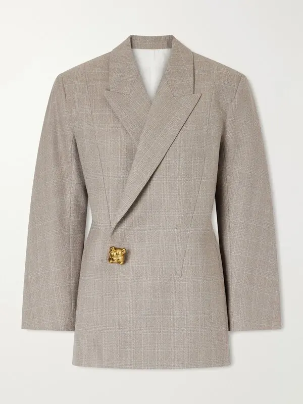 Bottega Veneta Prince Of Wales Wool Blazer With Knot Detail
