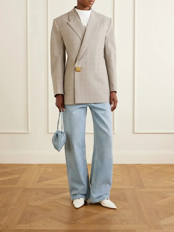 Bottega Veneta Prince Of Wales Wool Blazer With Knot Detail