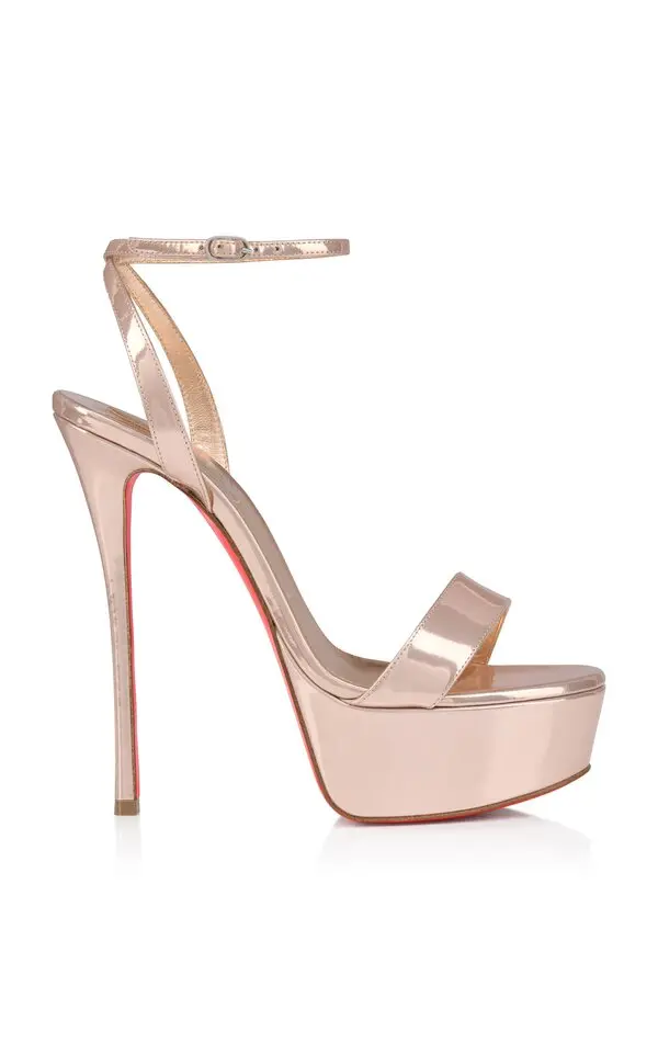 CHRISTIAN LOUBOUTIN Loubi Queen Alta 150mm Patent Leather Platform Sandals - Metallic