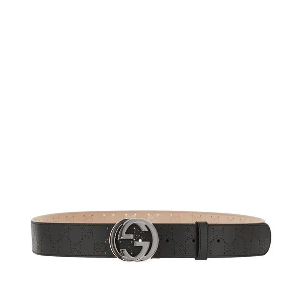 Gucci Leather Belt With Gg Interlock Buckle - Black