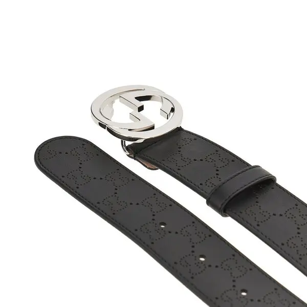 Gucci Leather Belt With Gg Interlock Buckle