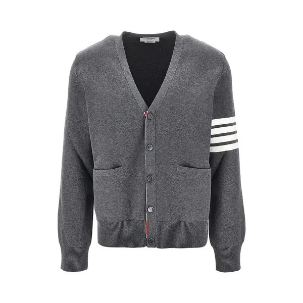 Thom Browne Cotton Cardigan With 4 Bar Detail - Grey