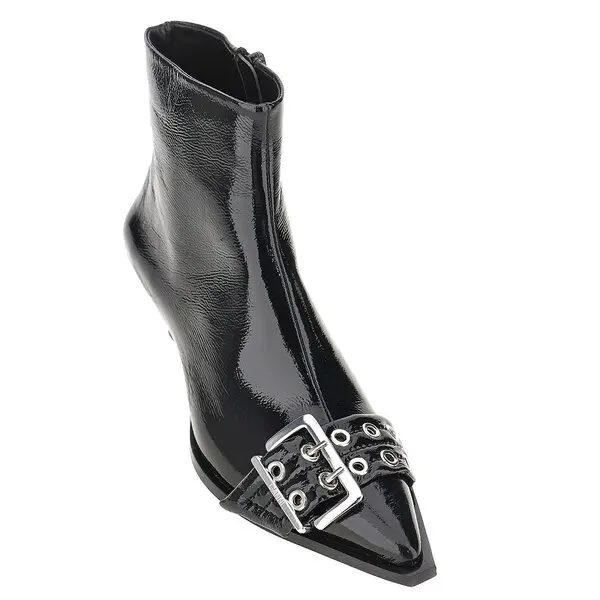 GANNI Faux Patent Leather Pointed Toe Boots