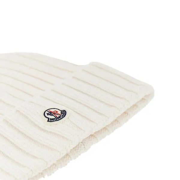 Moncler Wool Beanie Hat With Logo Patch