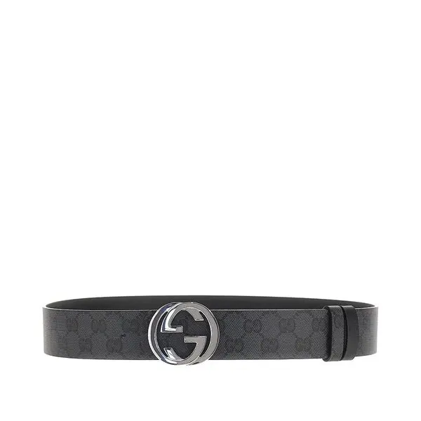 Gucci Gg Supreme Canvas And Leather Reversible Belt With Interlocking G Buckle - Black