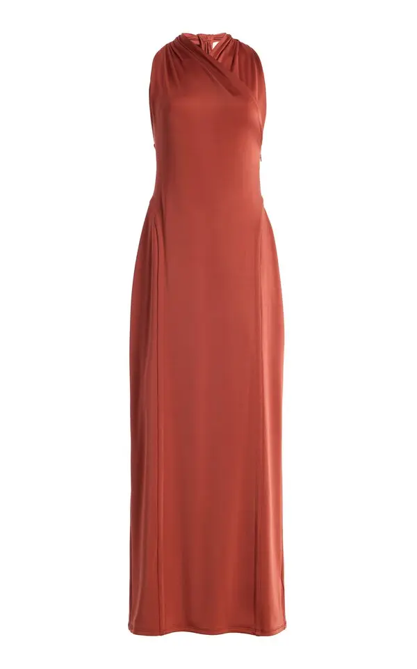Another Tomorrow Gathered Halter Dress - Orange
