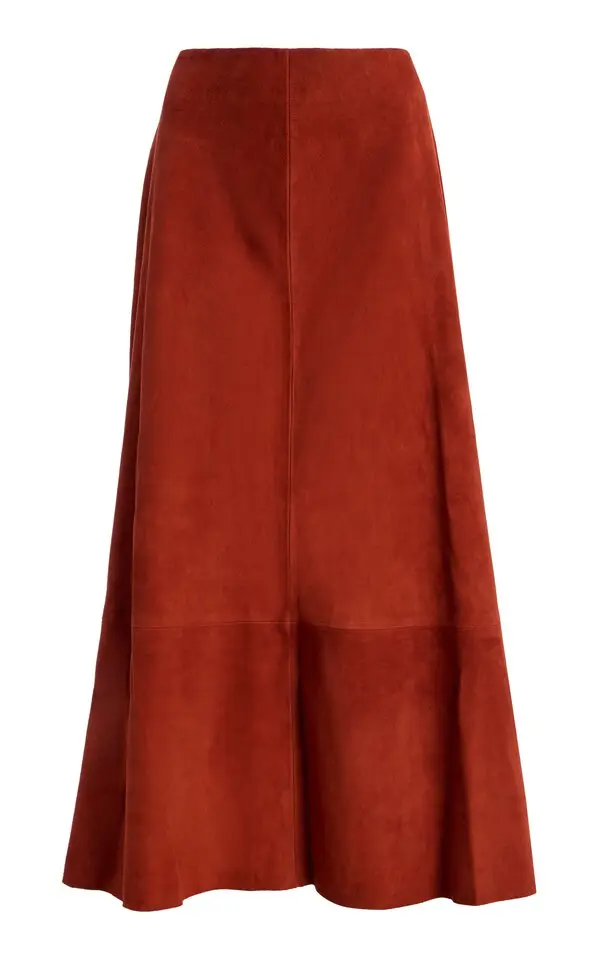 ST. AGNI Exclusive Suede Midi Circle Skirt - Brown