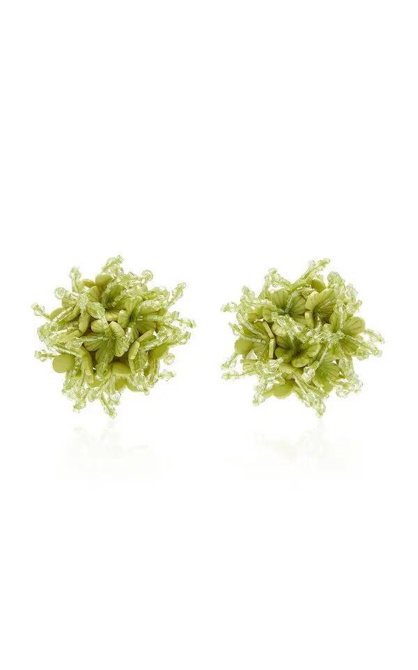 Oscar De La Renta Firework Stud Raffia Earrings - Green