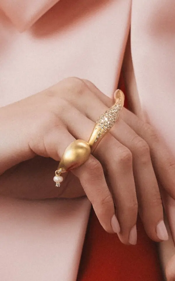 NADA GHAZAL 18k Yellow Diamond And Pearl Ring