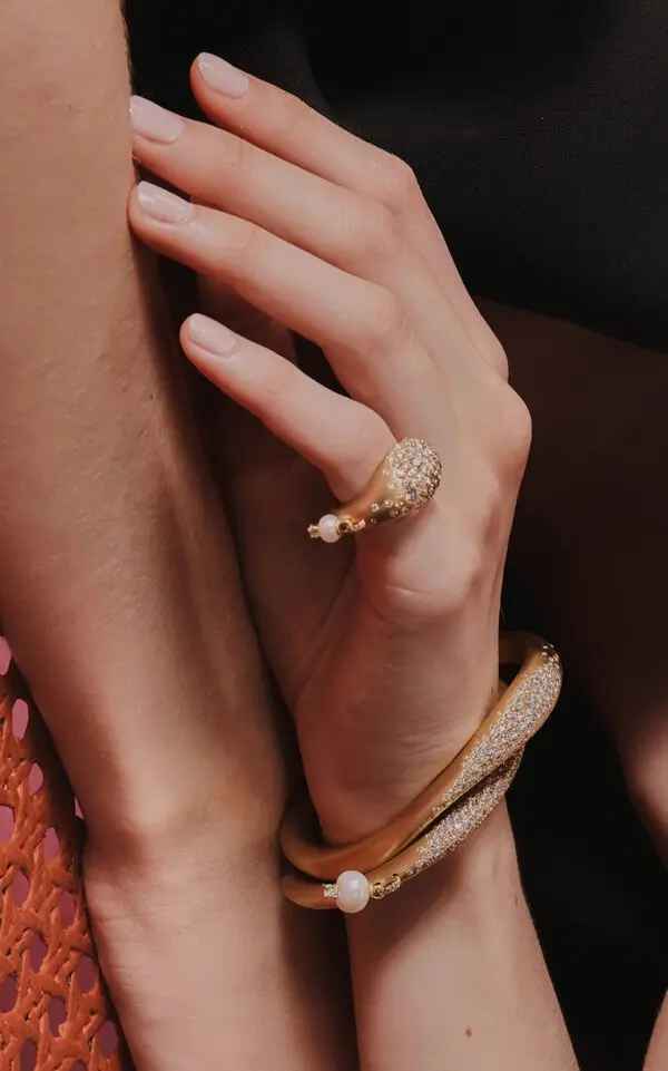 NADA GHAZAL 18k Yellow Diamond And Pearl Cuff