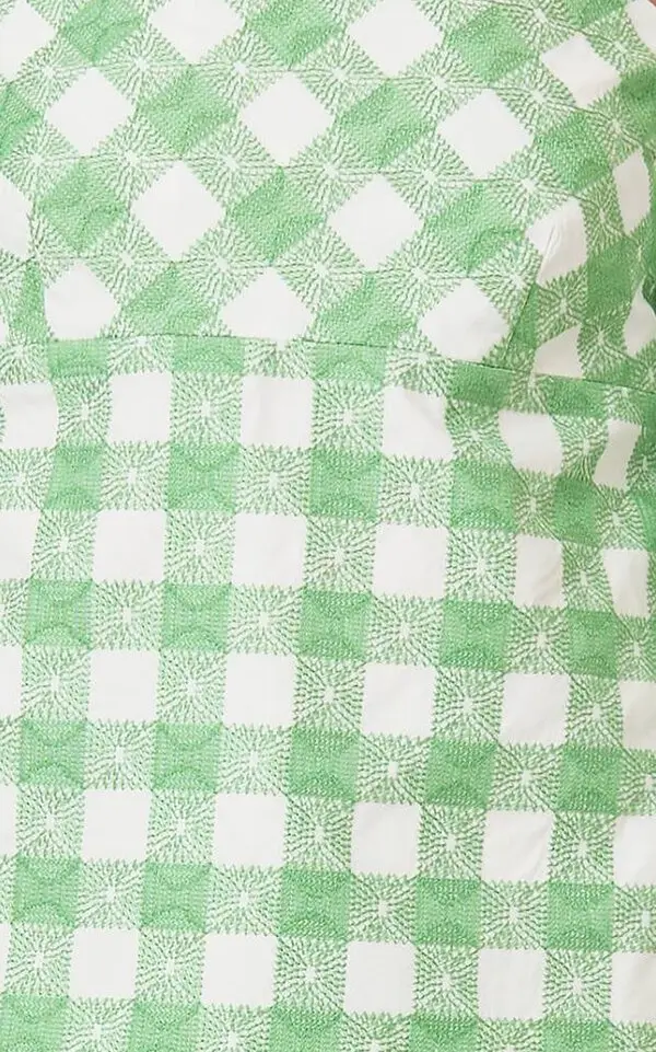 Rosie Assoulin Empire Balloon Sleeve Embroidered Gingham Blouse