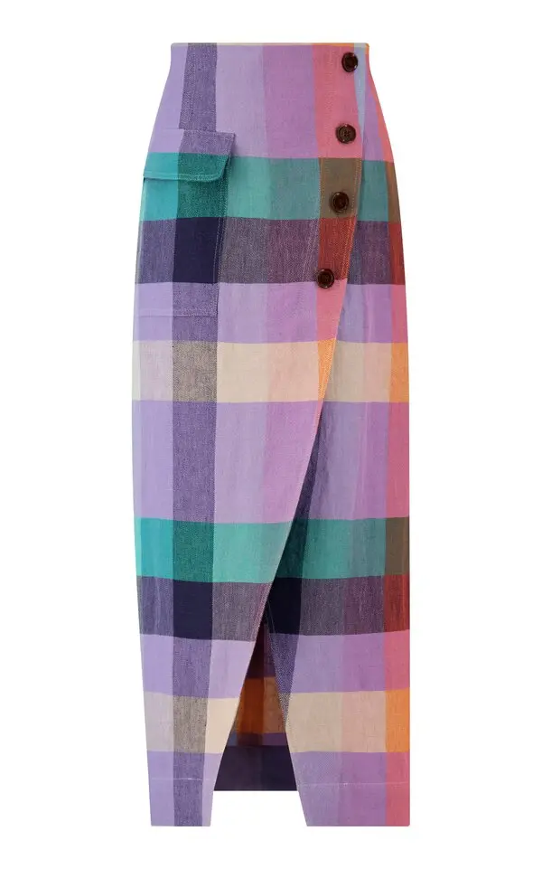 LELA ROSE Linen Asymmetrical Skirt - Plaid