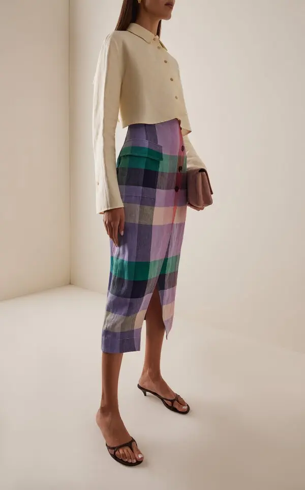 Lela Rose Asymmetrical Linen Skirt