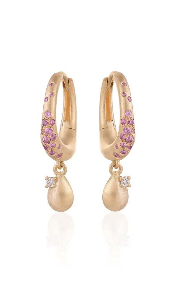 NADA GHAZAL Wave Of Joy 18k Yellow Diamond And Pink Sapphire Earrings - Gold