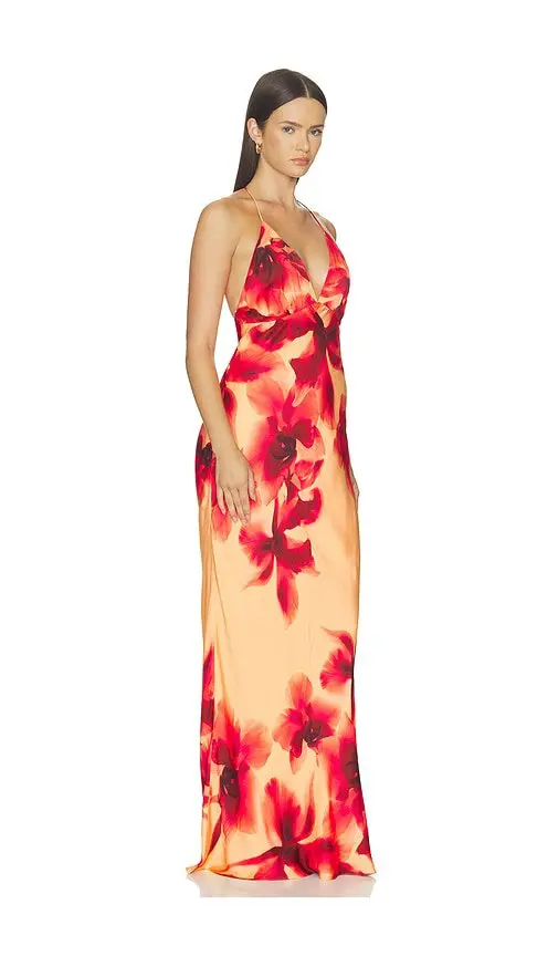 Rococo Sand Halter Neck Maxi Dress In Orange