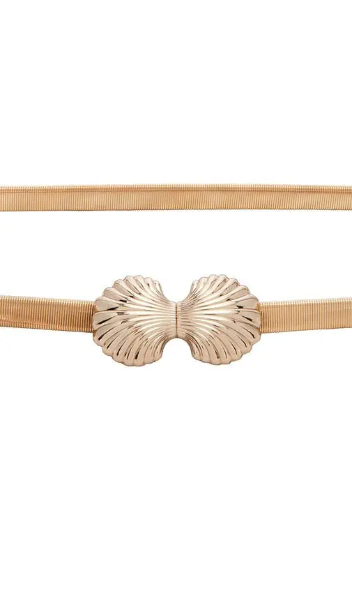 Lele Sadoughi Metallic Stretch Chain Belt With Shell Clasp