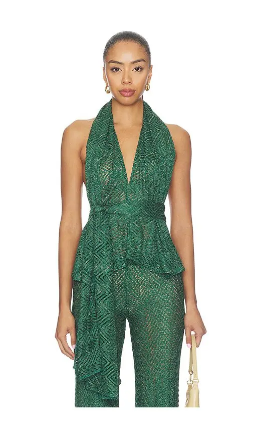 Hanne Bloch Knit Scarf Top - Green