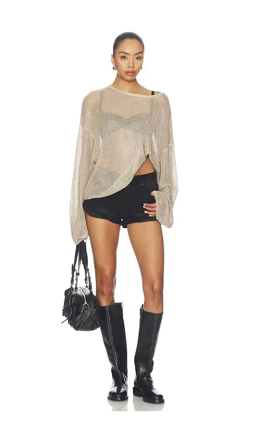 Lioness Bloom Metallic Knit Long Sleeve Top