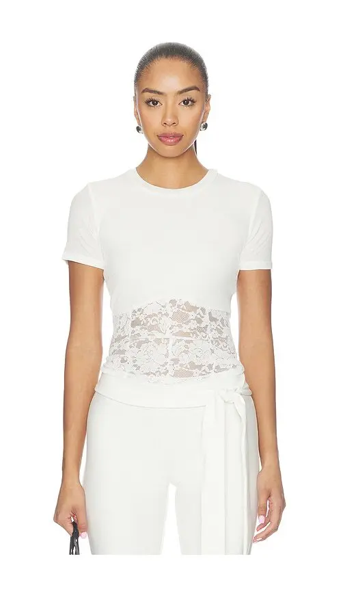 Michael Lauren Ember Rib Lace Shortsleeve Tee - White