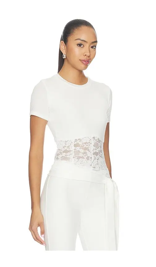 Michael Lauren Ribbed Lace Short Sleeve Top
