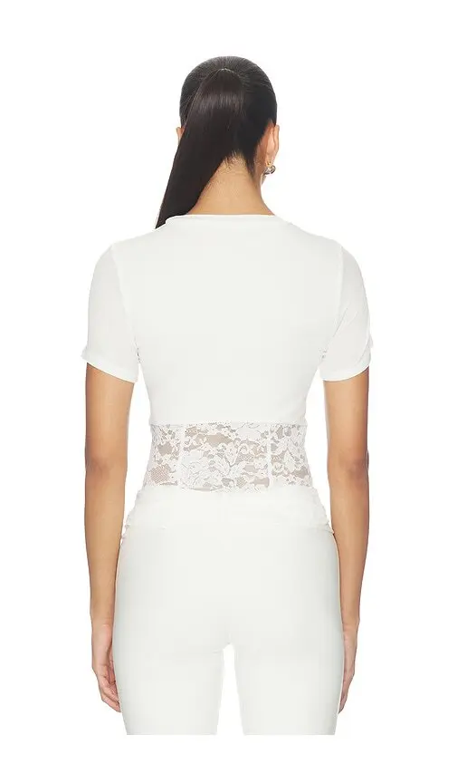 Michael Lauren Ribbed Lace Short Sleeve Top