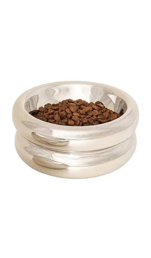 CATENARY HOME Elevated Halo Pet Bowl In Metallic Silver - Chrome
