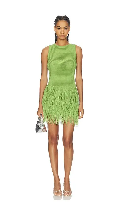MORE TO COME Lita Fringe Knit Mini Dress - Green