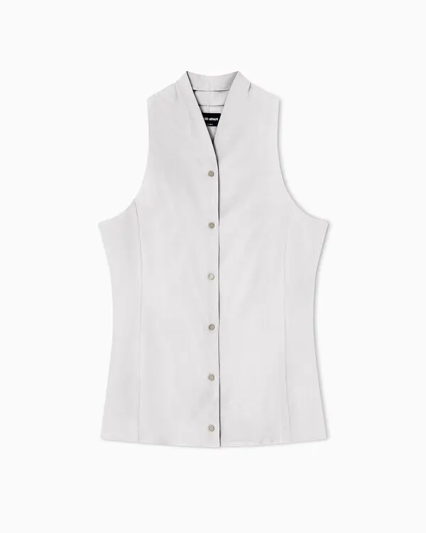 Giorgio Armani Sleeveless Top In Triple Silk Georgette With Shawl Collar - Beige