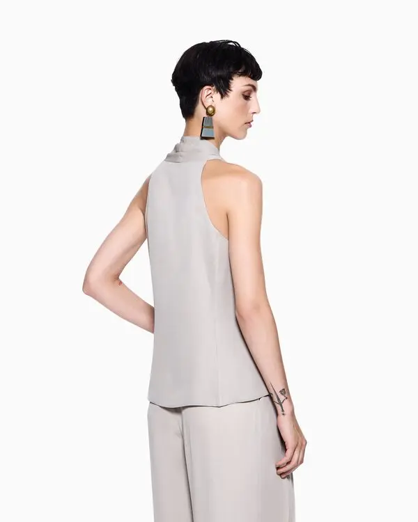 Giorgio Armani Sleeveless Silk Georgette Top With Shawl Collar